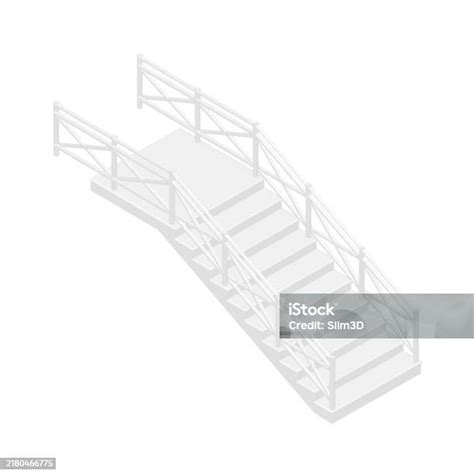 흰색 배경에 고립 된 회색 사다리의 실루엣 아이소메트릭 뷰 3d 벡터 일러스트 레이 션 2차 도형에 대한 스톡 벡터 아트 및