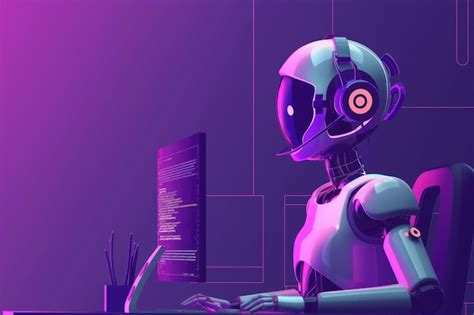 Premium Photo Ai Assistant Helps A Human Worker In A Call Center Purple Pink Background