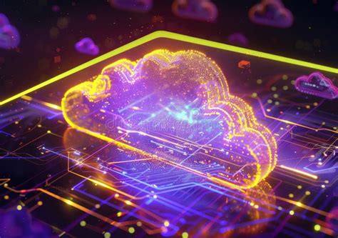 Futuristic Cloud Computing Concept With Neon Lights And Digital