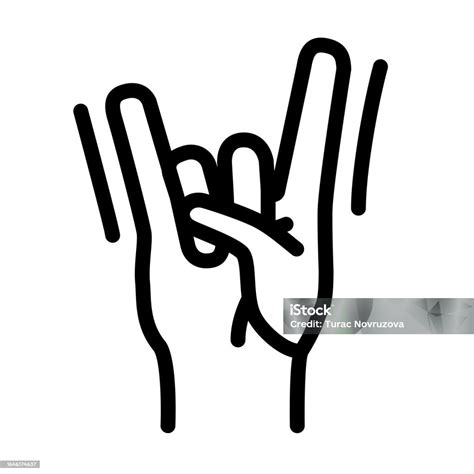 록 손 제스처 라인 아이콘 음악 축제 개념 흰색 배경에 로큰롤 기호 하드 록 또는 헤비메탈 손 아이콘은 모바일 웹 디자인을 위한 개요에 있습니다 벡터 그래픽 0명에 대한