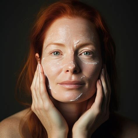 Premium Photo Redhaired Middleaged Woman Applying Cream To Her Face