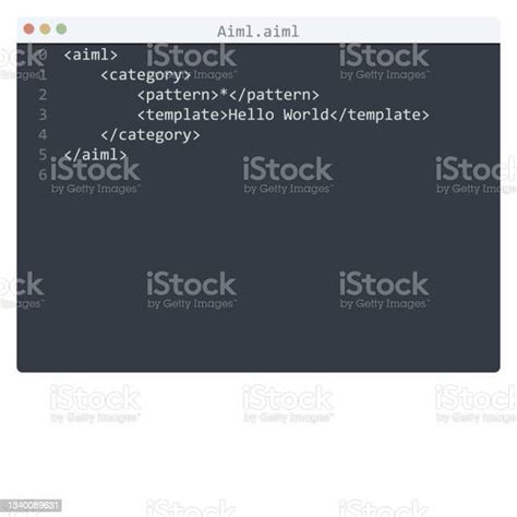 Aiml Language Hello World Program Sample In Editor Window Illustration