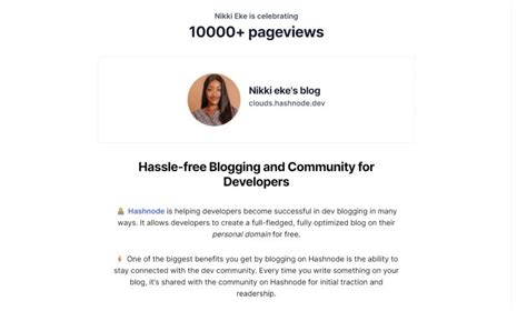 nkechi eke on linkedin just got this update from hashnode over 10k