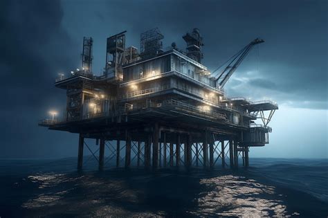 Premium Ai Image A Oil Rig In The Sea With Lights On