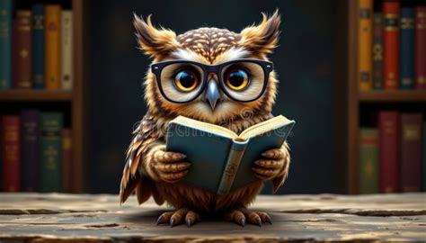A Cartoon Owl Is Reading A Book With Glasses On Its Face Generative Ai