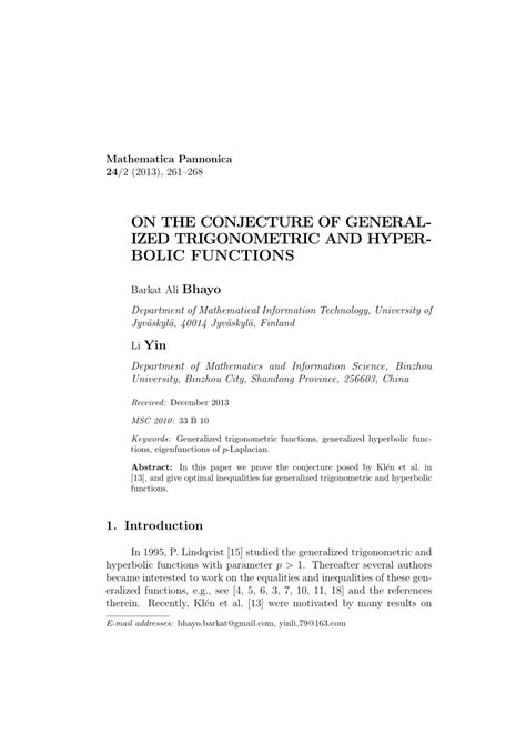 Pdf On The Conjecture Of Generalized Trigonometric And Hyperbolic