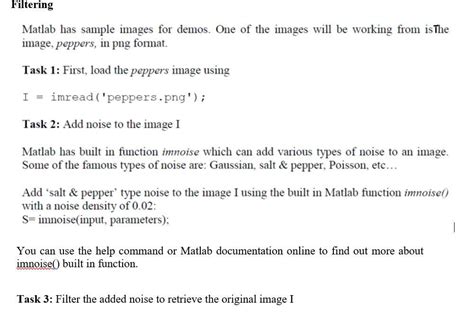 Solved Filtering Matlab Has Sample Images For Demos One Of Chegg