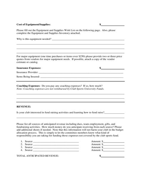 Club Sports Budget Proposal Form Free Download