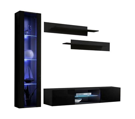 Jvmoebel Wohnzimmer Set Schwarz Wohnwand Luxus Set 4tlg Wohnzimmer Rtv