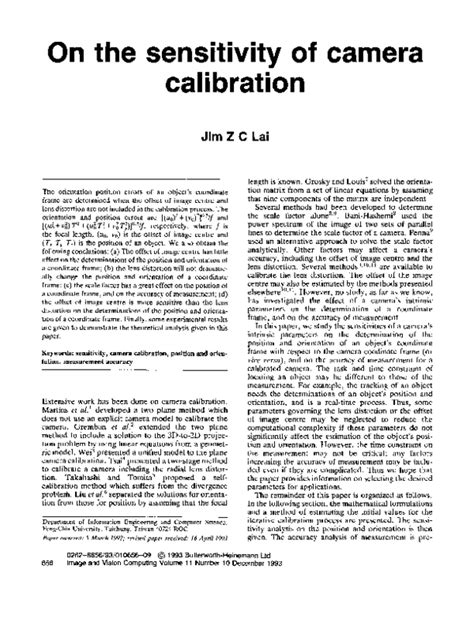 Pdf On The Sensitivity Of Camera Calibration