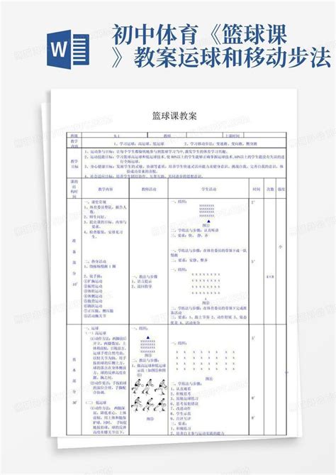 初中体育《篮球课》教案运球和移动步法word模板下载编号qzygvngx熊猫办公