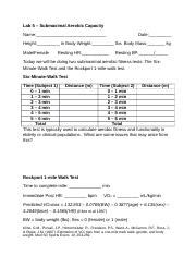 Lab 4 Submax Aerobic Worksheet Docx Lab 5 Submaximal Aerobic Capacity Name Date Height