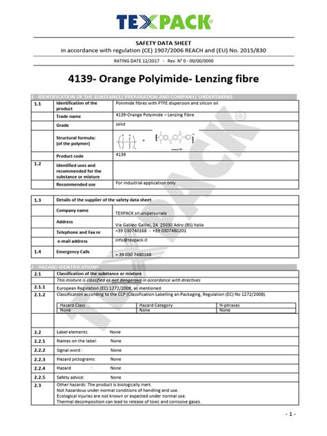 Polyimide Safety Data Sheet Overview Pdf Toxicity European Commission