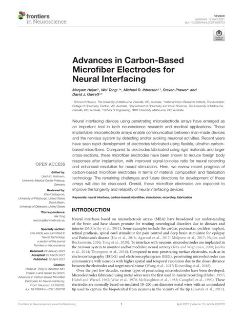 Pdf Advances In Carbon Based Microfiber Electrodes For Neural Interfacing