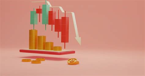 빨간색 촛대가 있는 화살표가 아래쪽으로 향하고 스마트폰에서 비트코인 코인 가격이 하락합니다 암호화폐의 시장 투자 하향 추세