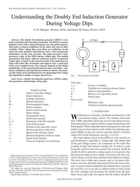 Pdf Understanding The Doubly Fed Induction Generator During Voltage Dips