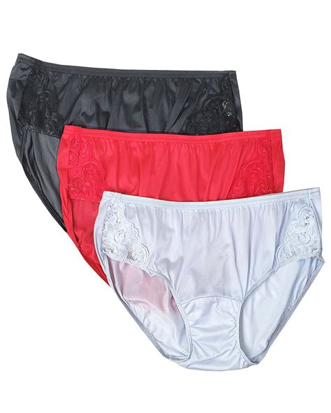 Shadowline Womens Underwear Hipster Panty With Lace Nylon 3 Pack Nyteez