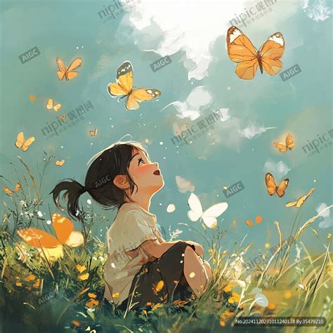 Ai创作图抓蝴蝶插画 梦幻儿童插画超治愈 插画女孩与蝶 抓蝴蝶的小姑娘插画 追蝴蝶的小孩 抓蝴蝶的小女孩 治愈系儿童插画 夏天捉蝴蝶 治愈系儿插 梦幻儿插插画 美好童年插画 蝴蝶盛夏夏天 治愈