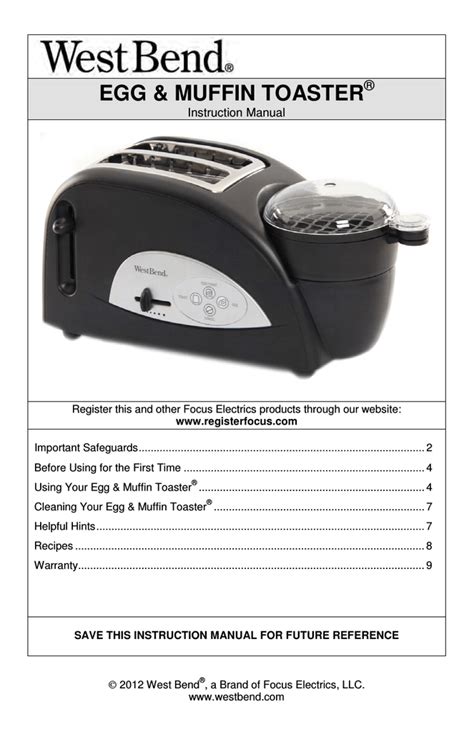 West Bend 4 Slice Egg And Muffin Toaster Instruction Manual Manualzz