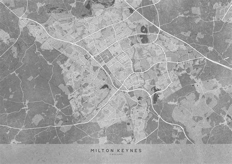 Umělecká Ilustrace Map Of Milton Keynes England In Gray Vintage