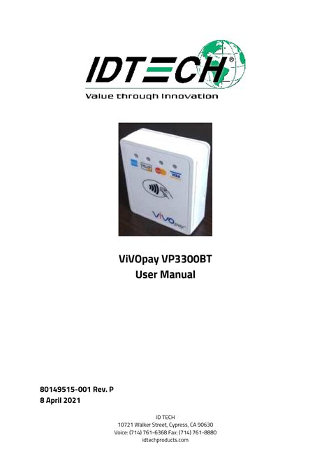 Idtech Vp3300bt Vivopay Bluetooth 3 In 1 1 Emv Card Reader User Manual