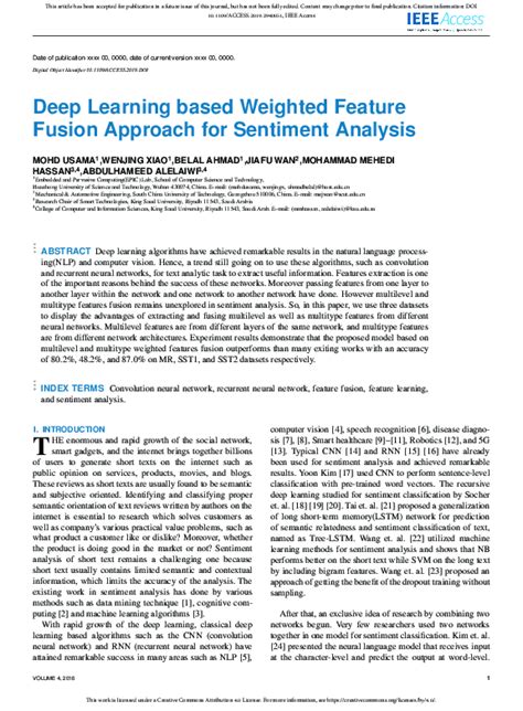 Pdf Weighted Feature Fusion For Enhanced Sentiment Analysis