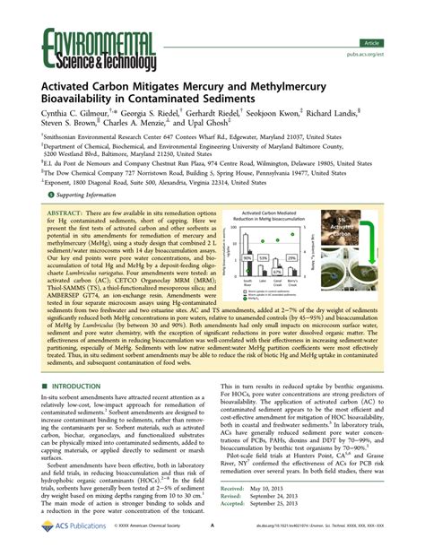 Pdf Activated Carbon Mitigates Mercury And Methylmercury Bioavailability In Contaminated Sediments