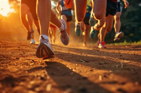Premium Photo A Group Of Runners Running On A Dirt Road Generative AI