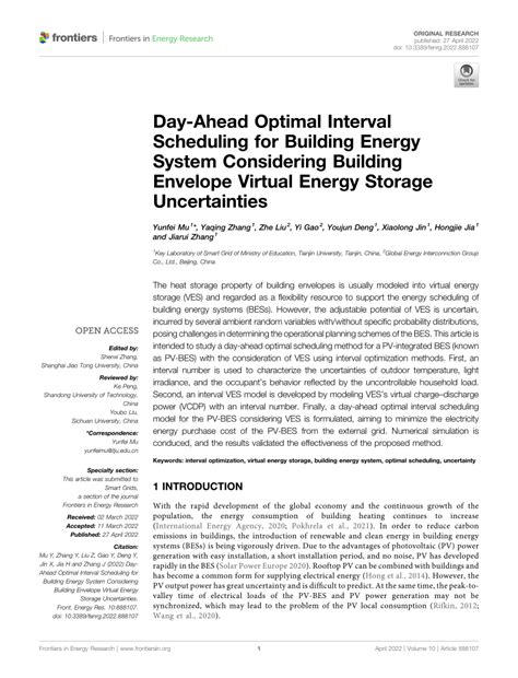 Pdf Day Ahead Optimal Interval Scheduling For Building Energy System