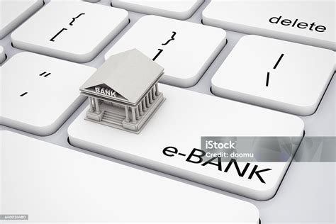 전자 은행 기호와 컴퓨터 키보드 를 통해 은행 건물 3d 렌더 건축에 대한 스톡 사진 및 기타 이미지 건축 금융 기업 재무와 산업 Istock