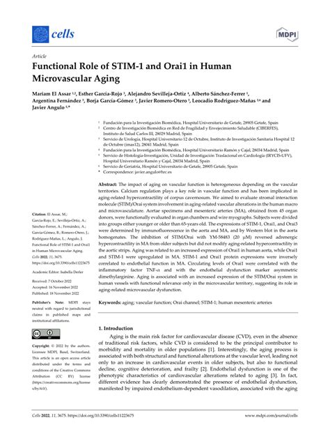 Pdf Functional Role Of Stim 1 And Orai1 In Human Microvascular Aging