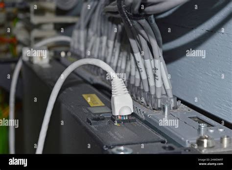 Ethernet Network Cables Plugged Into A Router Or Hub Stock Photo Alamy