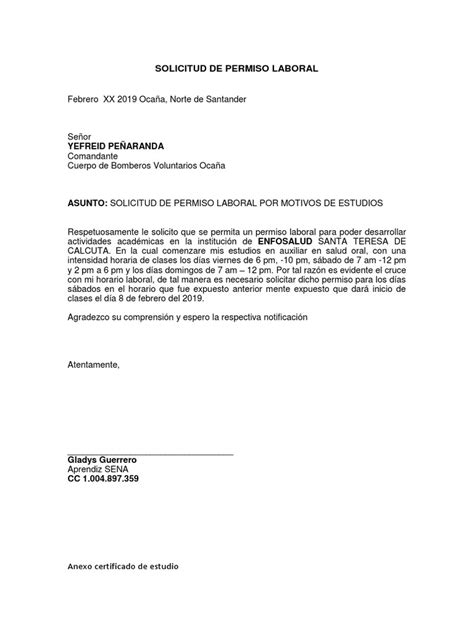 Ejemplo De Una Carta De Permiso Laboral Modelo De Inf Porn Sex Picture