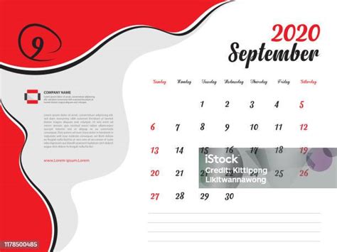 달력 2020 디자인 벡터 책상 달력 2020 템플릿 1 월 주 일요일에 시작 플래너 문구 인쇄 크기 8 X 6 인치 빨간색