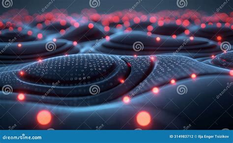 Digital Interface Pixelated Data Stream Binary Code Encryption Concept Red Blue Glowing Dots