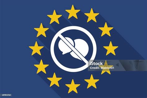 오래 하지 허용된 신호에 두 만화 풍선 그림자 Eu 깃발 0명에 대한 스톡 벡터 아트 및 기타 이미지 0명