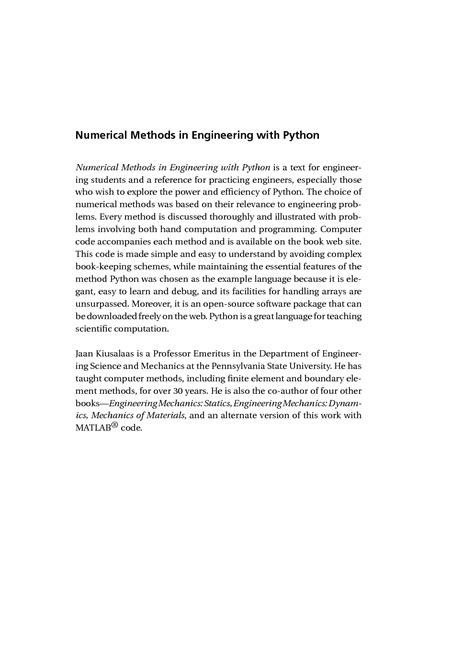 Solution Numerical Methods In Engineering With Python 2005 Studypool