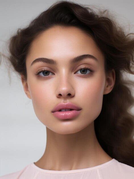 Premium Ai Image A Model With Long Brown Hair And A Pink Lip