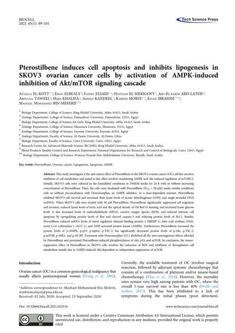 Pdf Pterostilbene Induces Cell Apoptosis And Inhibits Lipogenesis In
