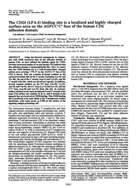 Pdf The Cd58 Lfa 3 Binding Site Is A Localized And Highly Charged