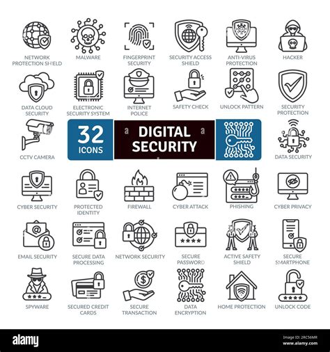 CyberSecurity And Safety Technology Icons Pack Vector Thin Line Icon