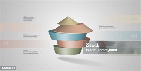 3d 그림 Infographic 템플릿입니다 라운드 국방부는 5 색 부분에 분할 된다 개체는 회색 흰색 배경에 정렬 됩니다 간단한 표지판 색상 막대는 측면에 있습니다 0명에
