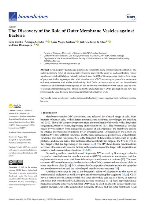 Pdf The Discovery Of The Role Of Outer Membrane Vesicles Against Bacteria