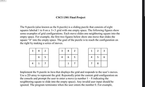 Solved Csci 1301 Final Project The 9 Puzzle Also Known As