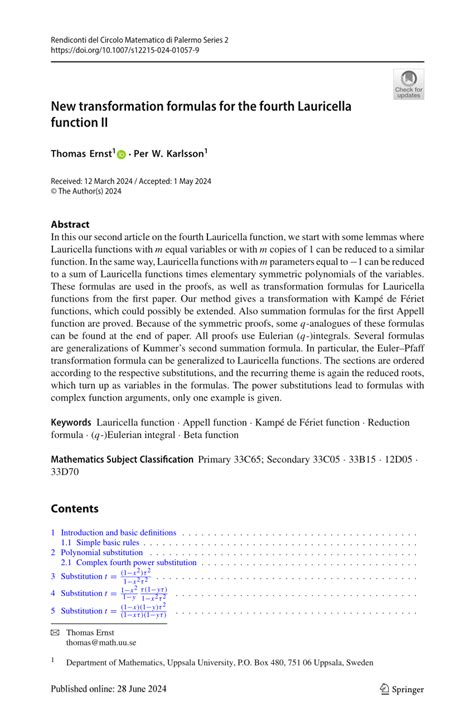 Pdf New Transformation Formulas For The Fourth Lauricella Function Ii