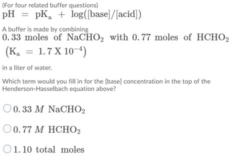 Solved For Four Related Buffer Questions Ph Pk