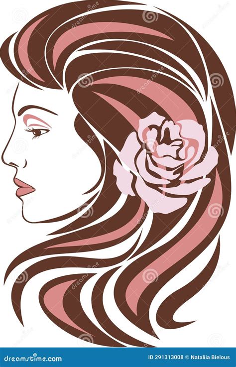 Portrait Of Elegant Stylish Woman With Rose Stock Vector Illustration