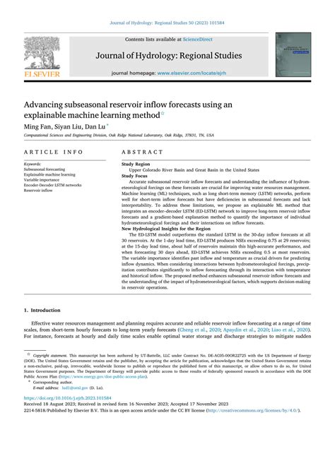 Pdf Advancing Subseasonal Reservoir Inflow Forecasts Using An Explainable Machine Learning Method