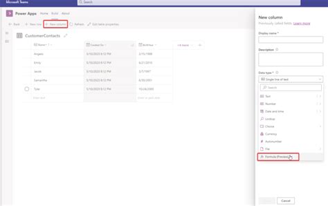 dataverse for teams formula columns
