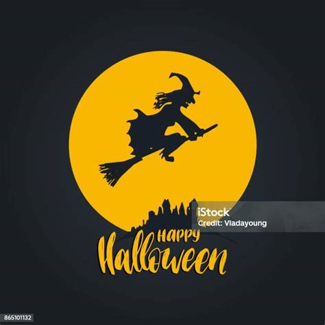 해피 할로윈 글자 마녀 파티 초대장 카드를 위한 벡터 일러스트 포스터 모든 성도 이브 배경입니다 가을에 대한 스톡 벡터 아트 및 기타 이미지 Istock